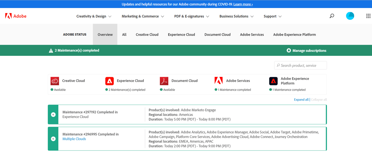 Adobe系统状态概述 | Adobe Experience Manager