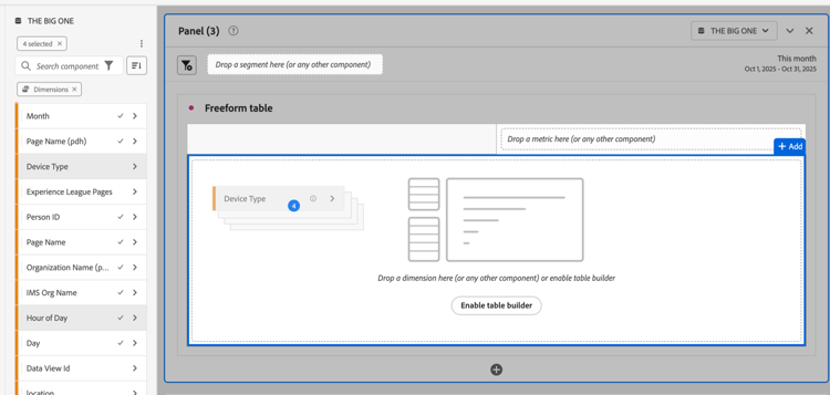 在自由格式表中包含多个维度 | Adobe Customer Journey Analytics