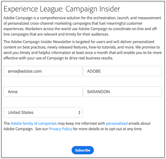 Campaign Web应用程序和Web窗体 | Adobe Campaign