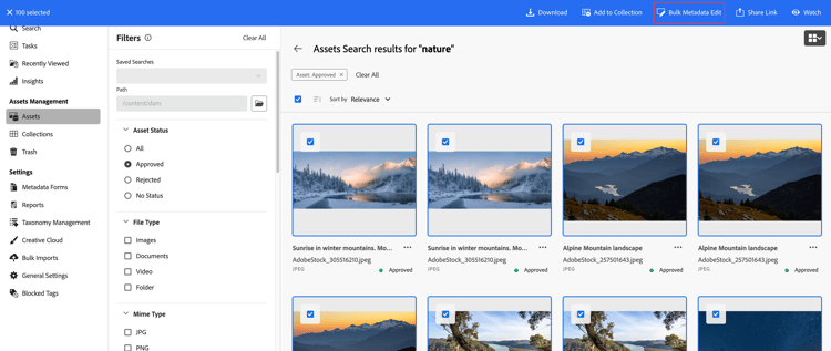 在assets Essentials中批量编辑元数据 Adobe Experience Manager