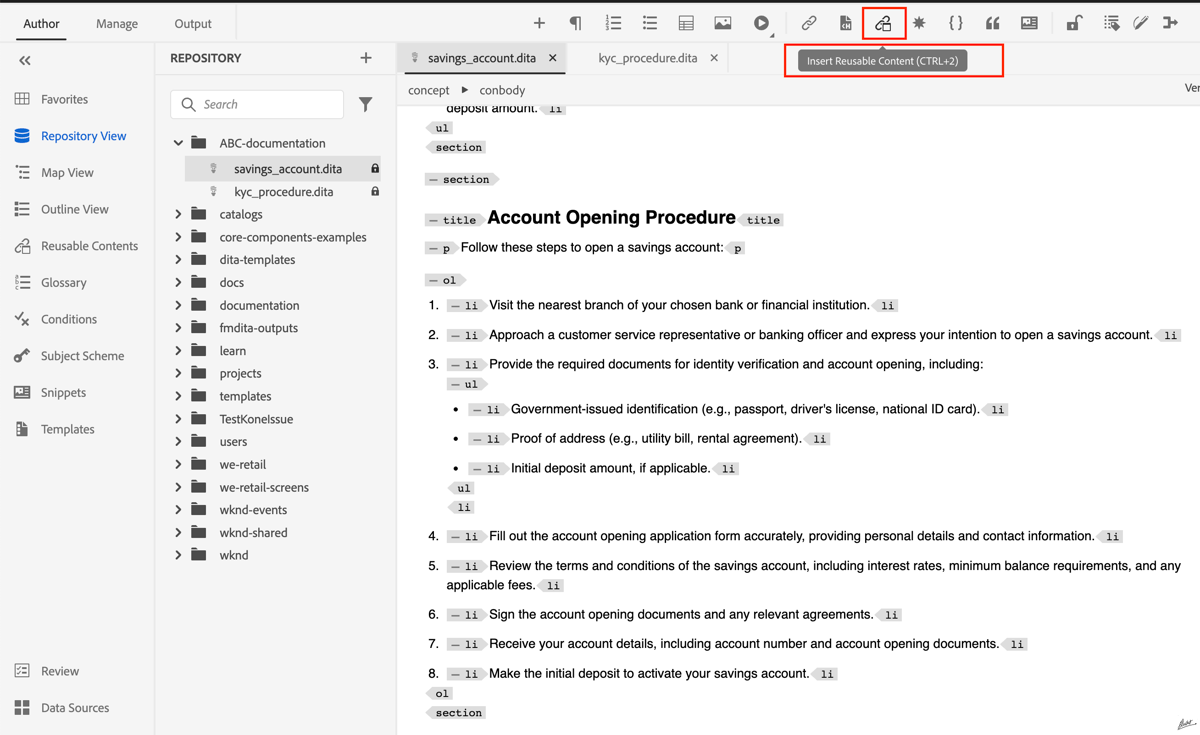 DITA content reuse in AEM Guides | Adobe Experience Manager