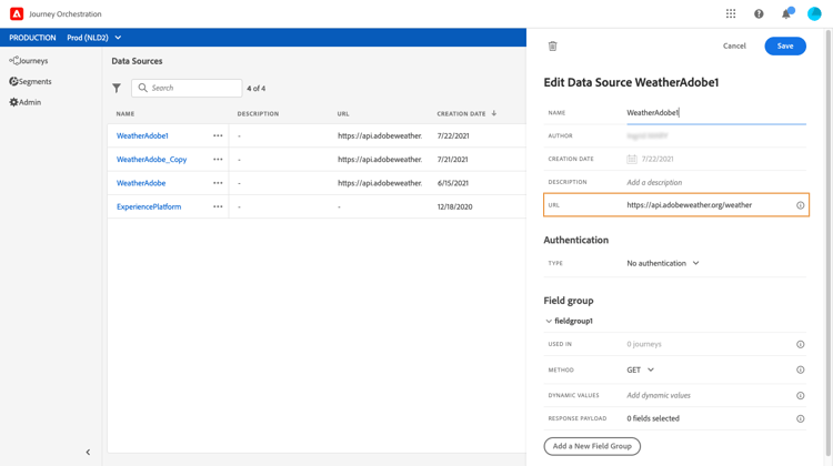 外部数据源 Adobe Journey Orchestration