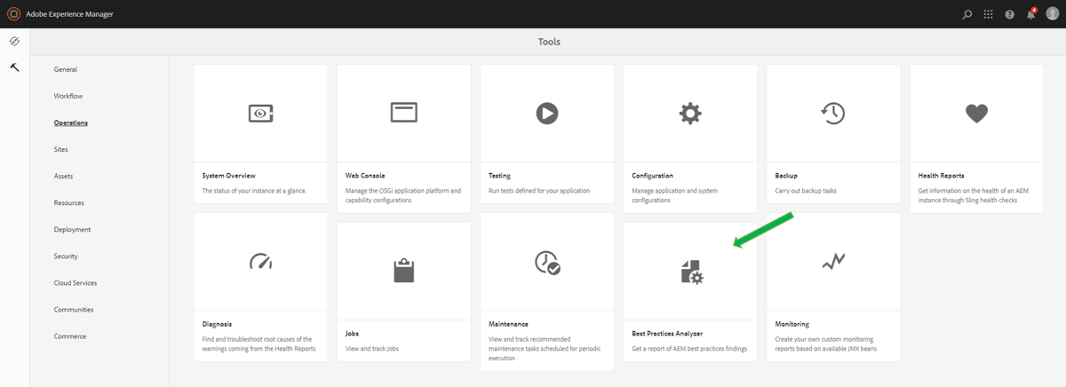 使用最佳做法分析工具 Adobe Experience Manager