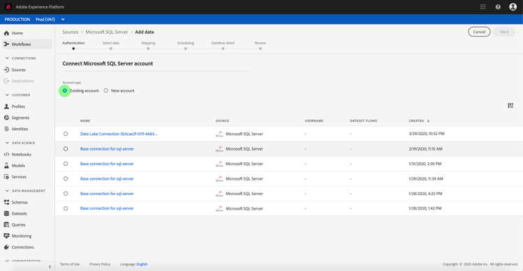 在使用者介面中建立Microsoft SQL Server來源連線 | Adobe Experience Platform