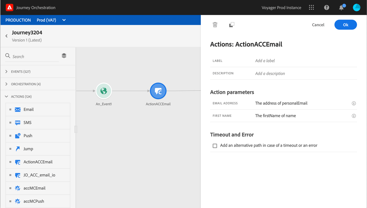 使用Adobe Campaign v7/v8動作 | Adobe Journey Orchestration
