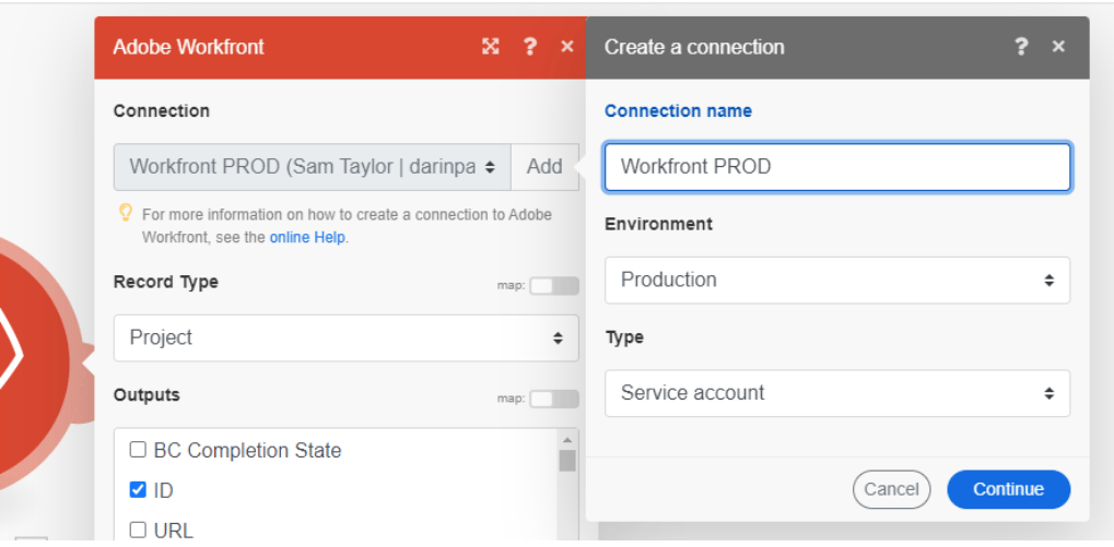 Adobe Workfront Fusion中的連線中繼資料 | Adobe Workfront