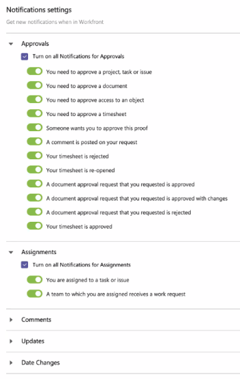管理 Adobe Workfront 中的通知 Microsoft 團隊 Adobe Workfront
